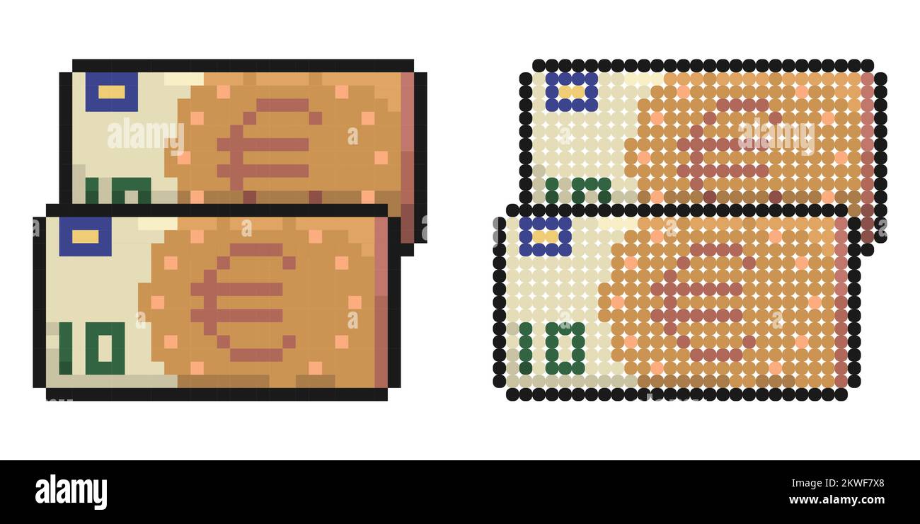 Pixel icon. Bundle of euro bills. Saving money and using cash. Simple ...