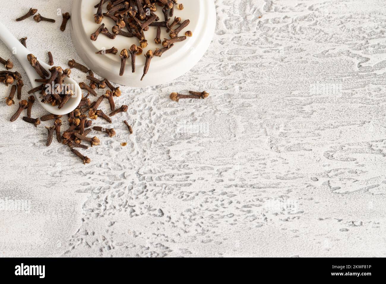 Natural clove spice on ehite concrete background with copy space Stock ...