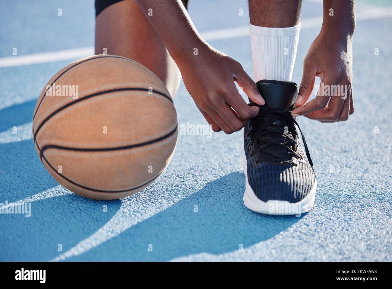 Fitness man on a court with a basketball for training, exercise and a ...
