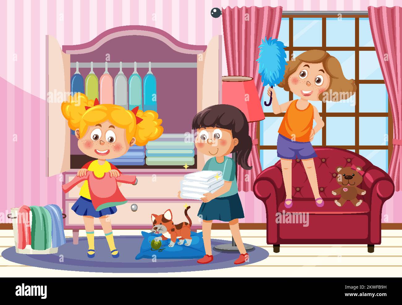 Cartoon children cleaning the house illustration Stock Vector Image ...