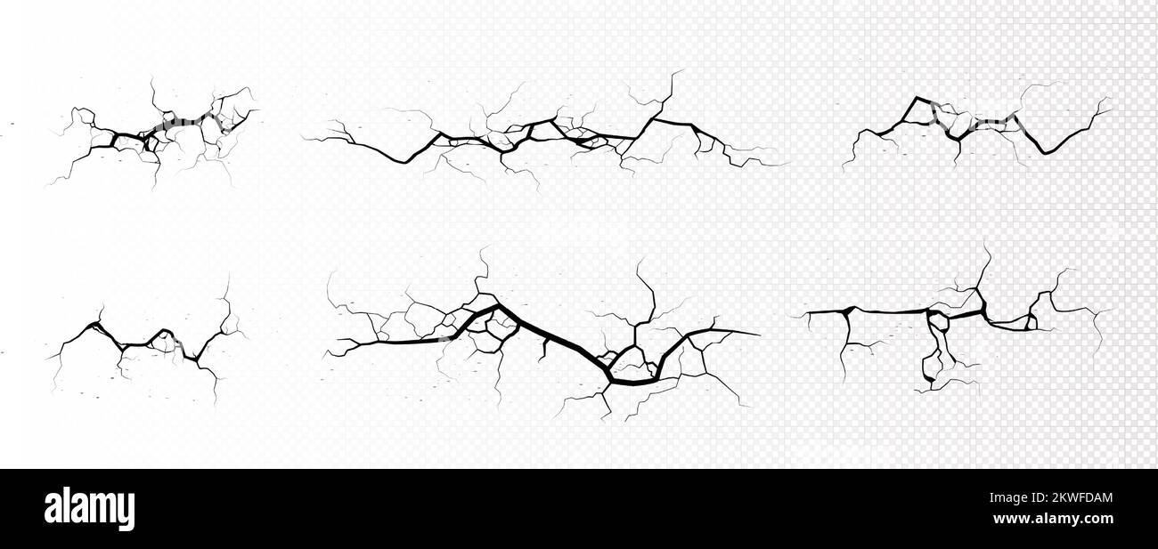 Ground cracks, horizontal breaks on land surface isolated on ...