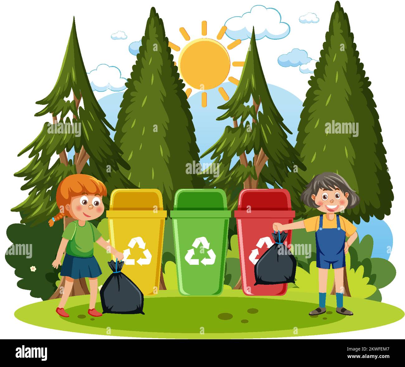 Cartoon kids collecting trash in the park illustration Stock Vector ...