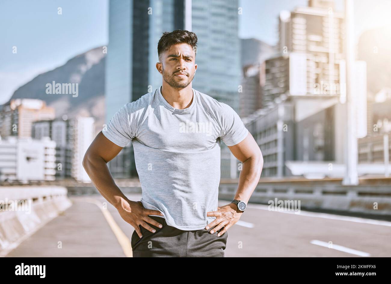 Serious sports man ready for fitness, workout and healthy exercise in ...