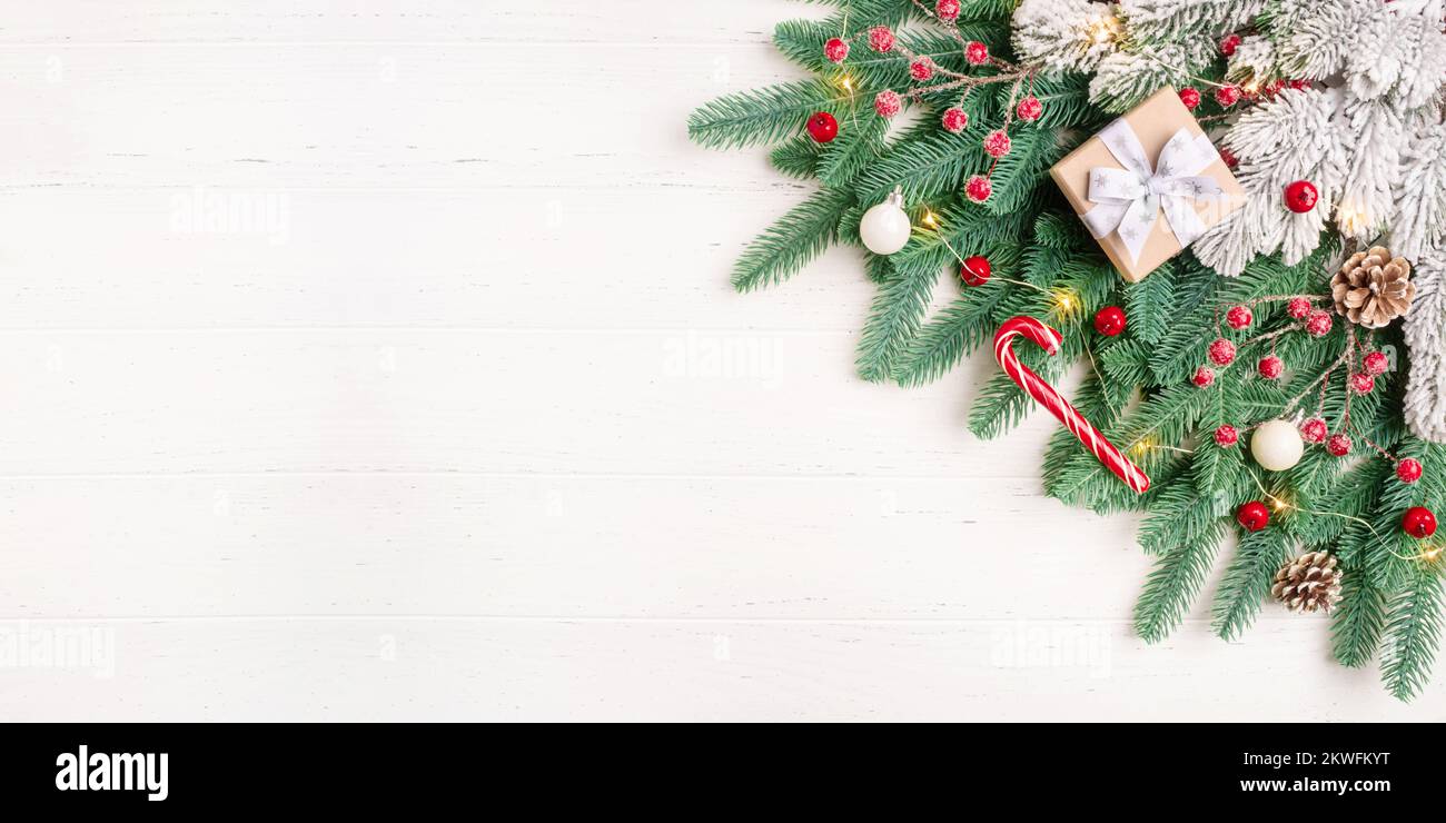 Christmas composition on a white wooden table Stock Photo - Alamy