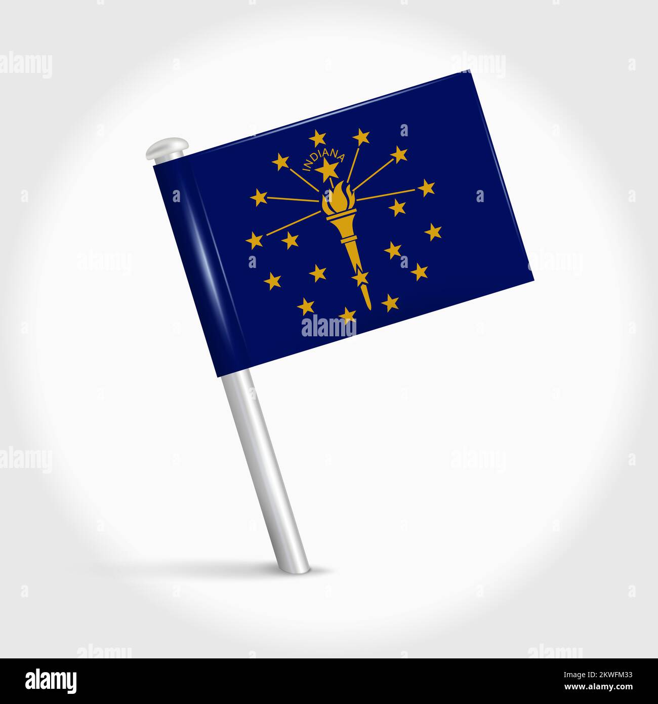 Indiana map pin flag icon. Pennant map marker on a metal needle. 3D ...