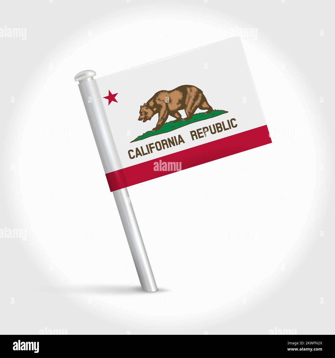 California map pin flag icon. Pennant map marker on a metal needle. 3D ...