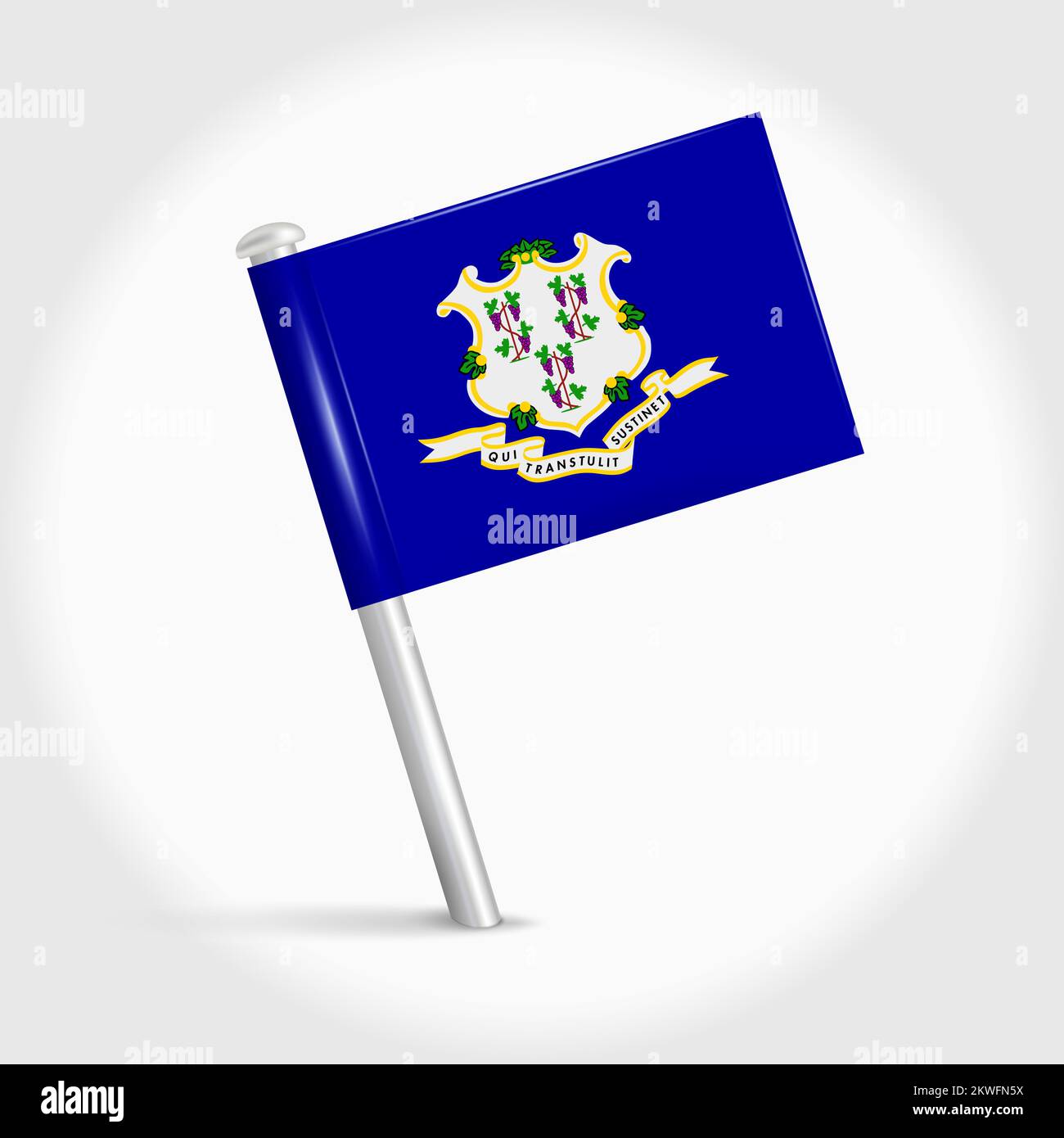 Connecticut map pin flag icon. Pennant map marker on a metal needle. 3D realistic vector ...