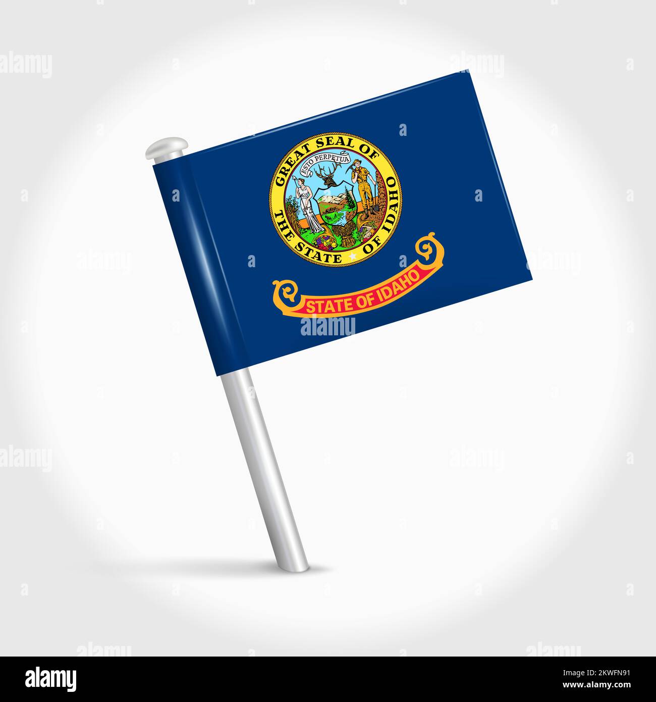 Idaho map pin flag icon. Pennant map marker on a metal needle. 3D realistic vector illustration ...
