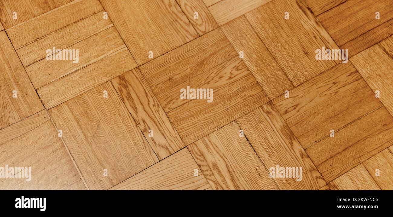 Vintage used parquet made of oak wood planks with geometric pattern ...