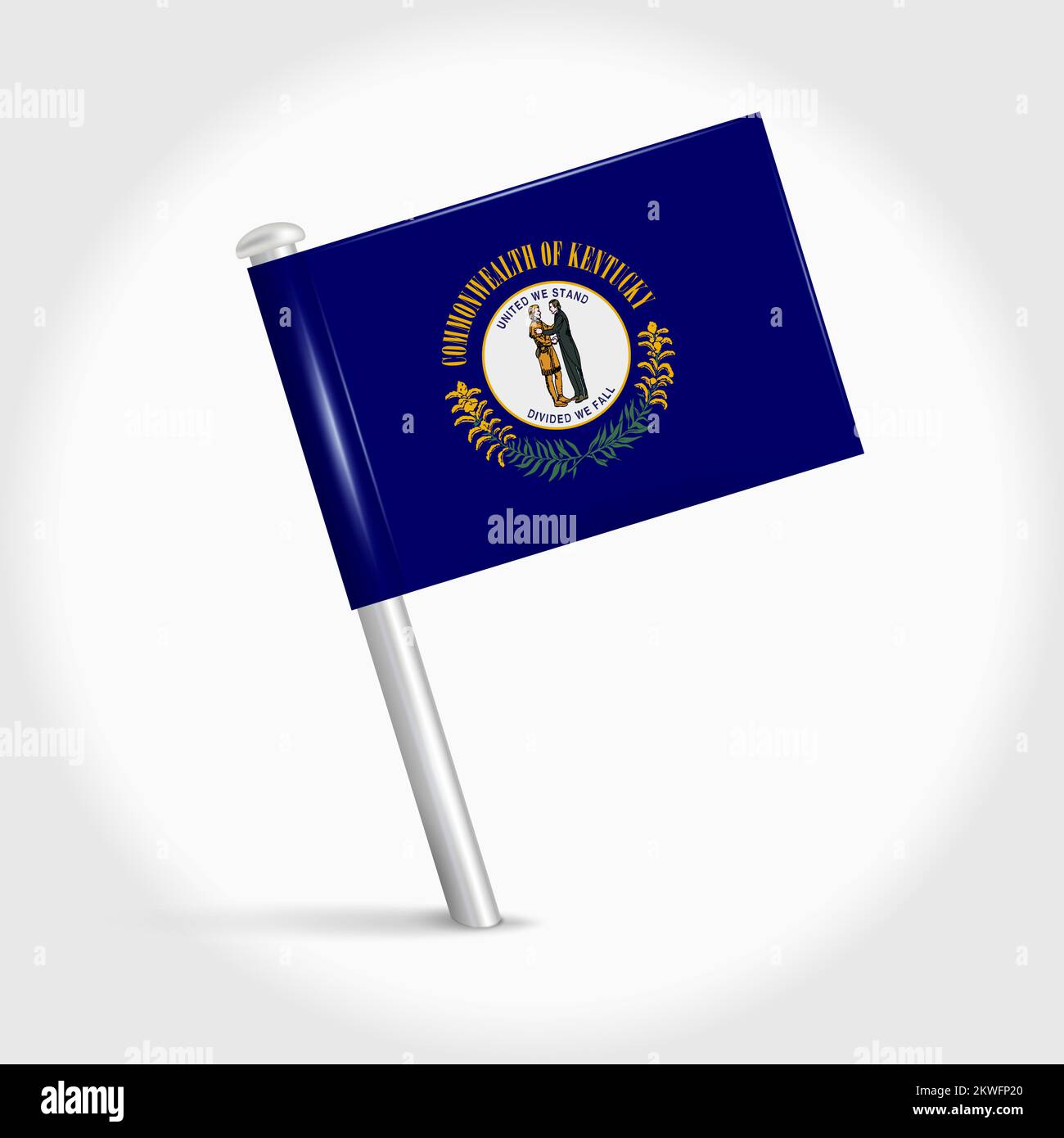 Kentucky map pin flag icon. Pennant map marker on a metal needle. 3D ...
