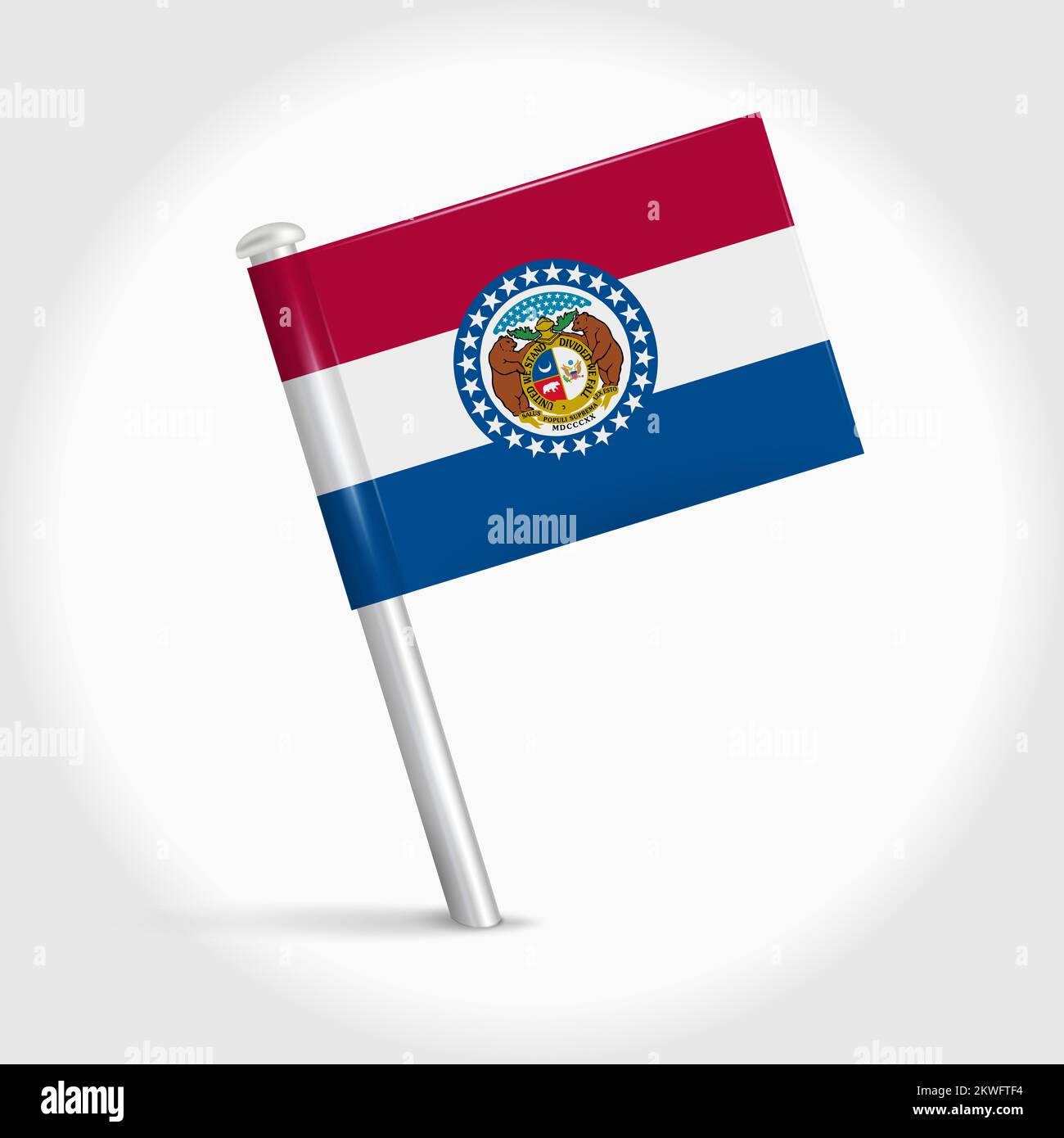 Missouri map pin flag icon. Pennant map marker on a metal needle. 3D ...