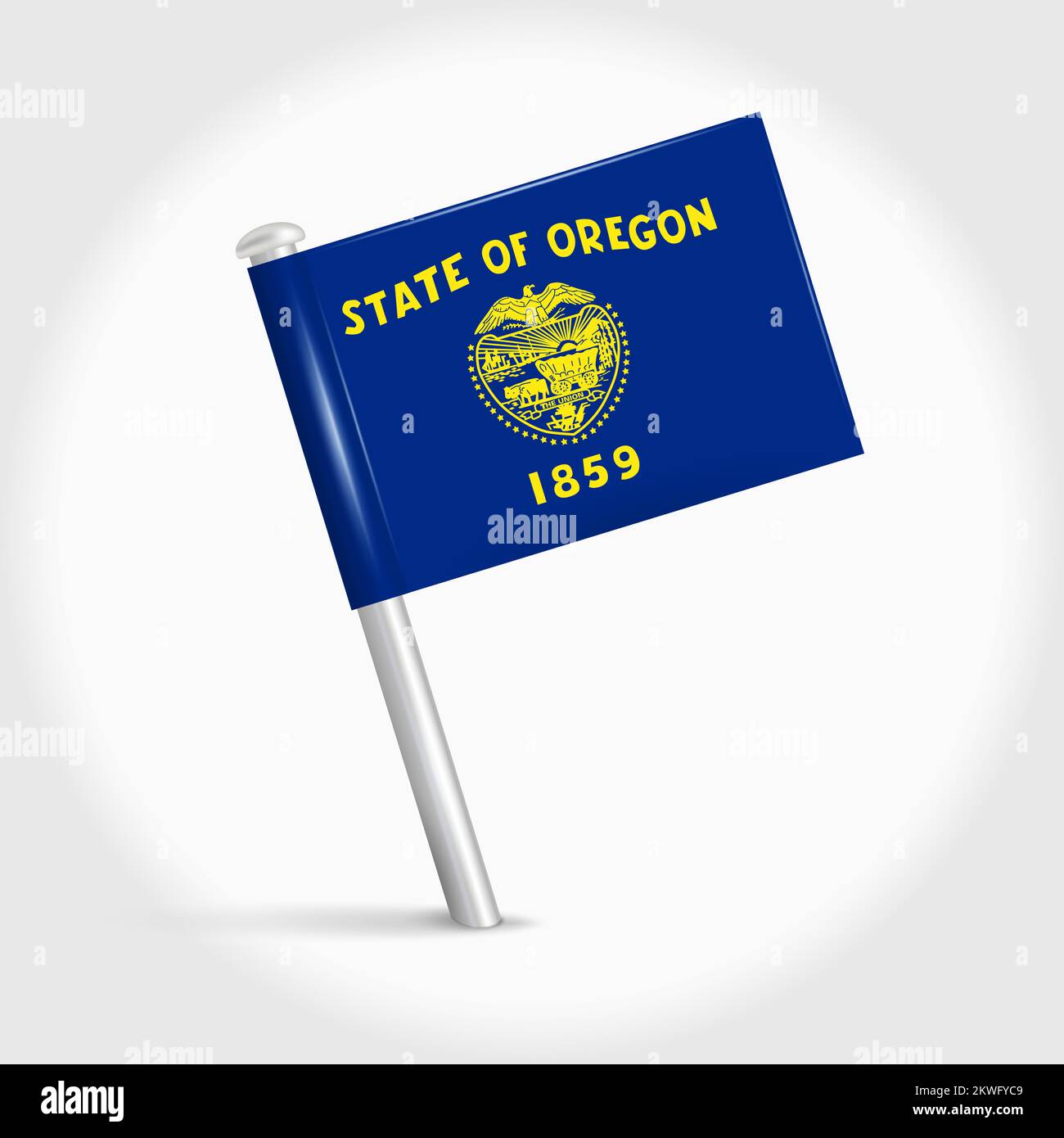 Oregon map pin flag icon. Pennant map marker on a metal needle. 3D realistic vector illustration ...