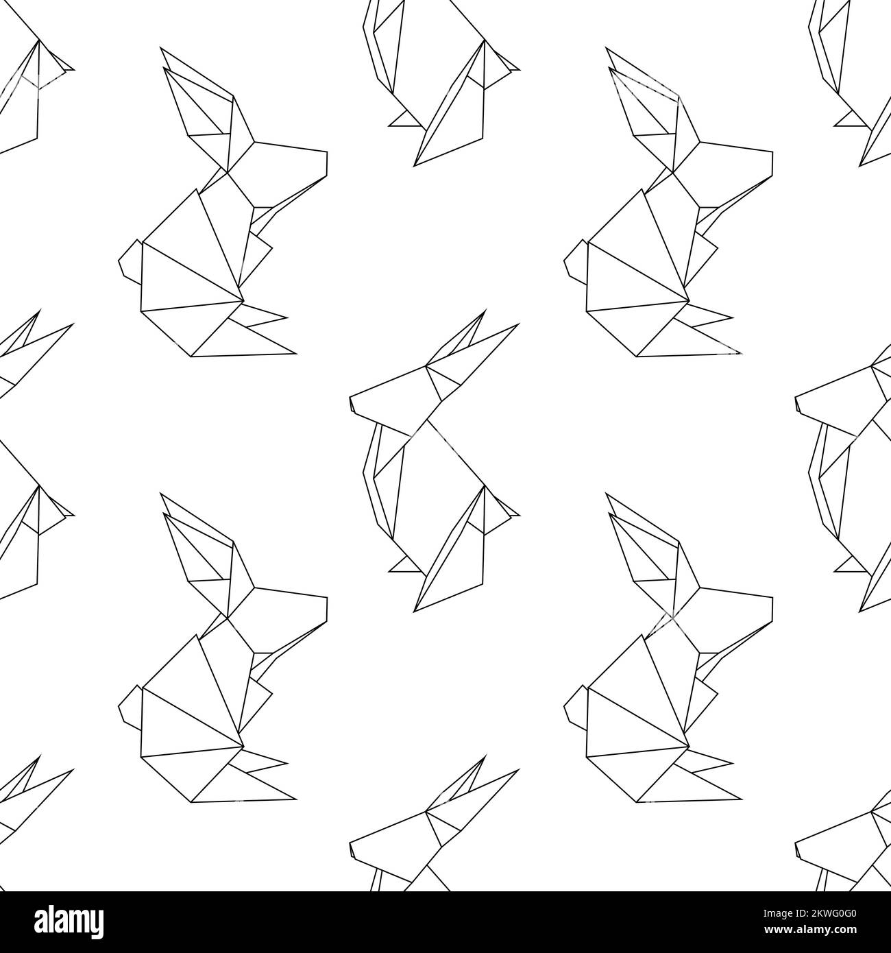 Vector seamless pattern with contour origami rabbits on white ...