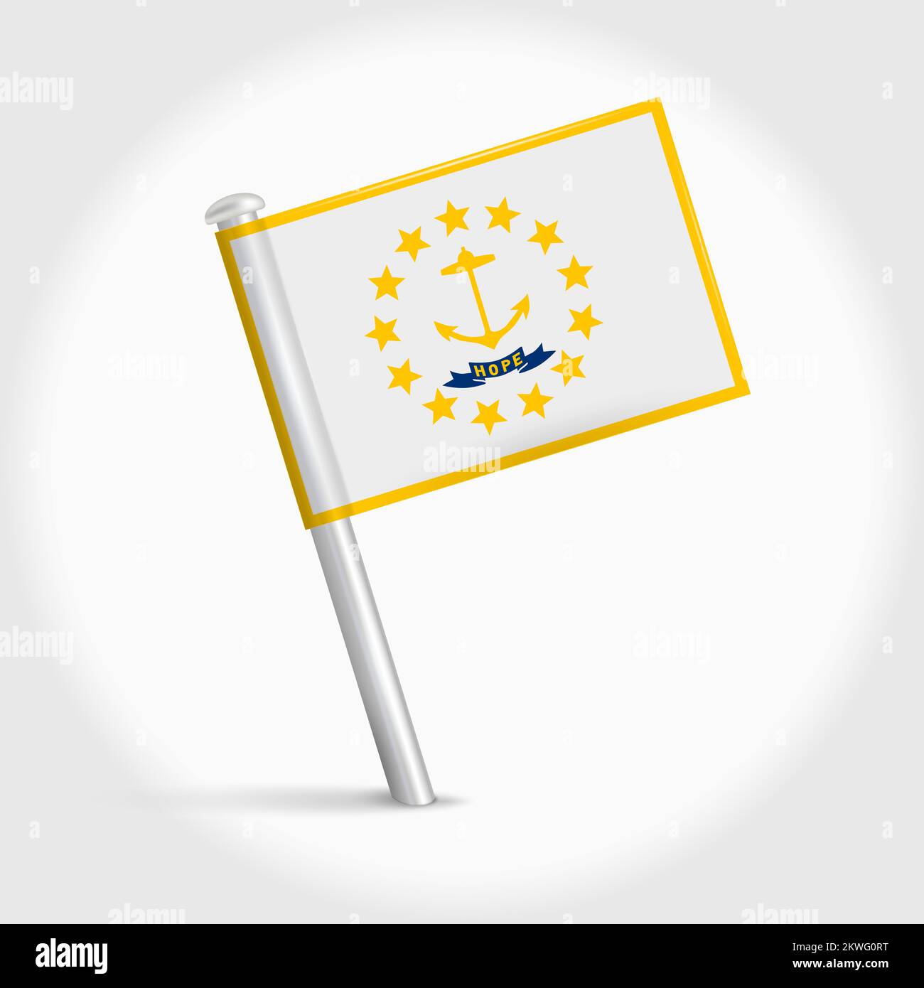 Rhode Island map pin flag icon. Pennant map marker on a metal needle. 3D realistic vector ...