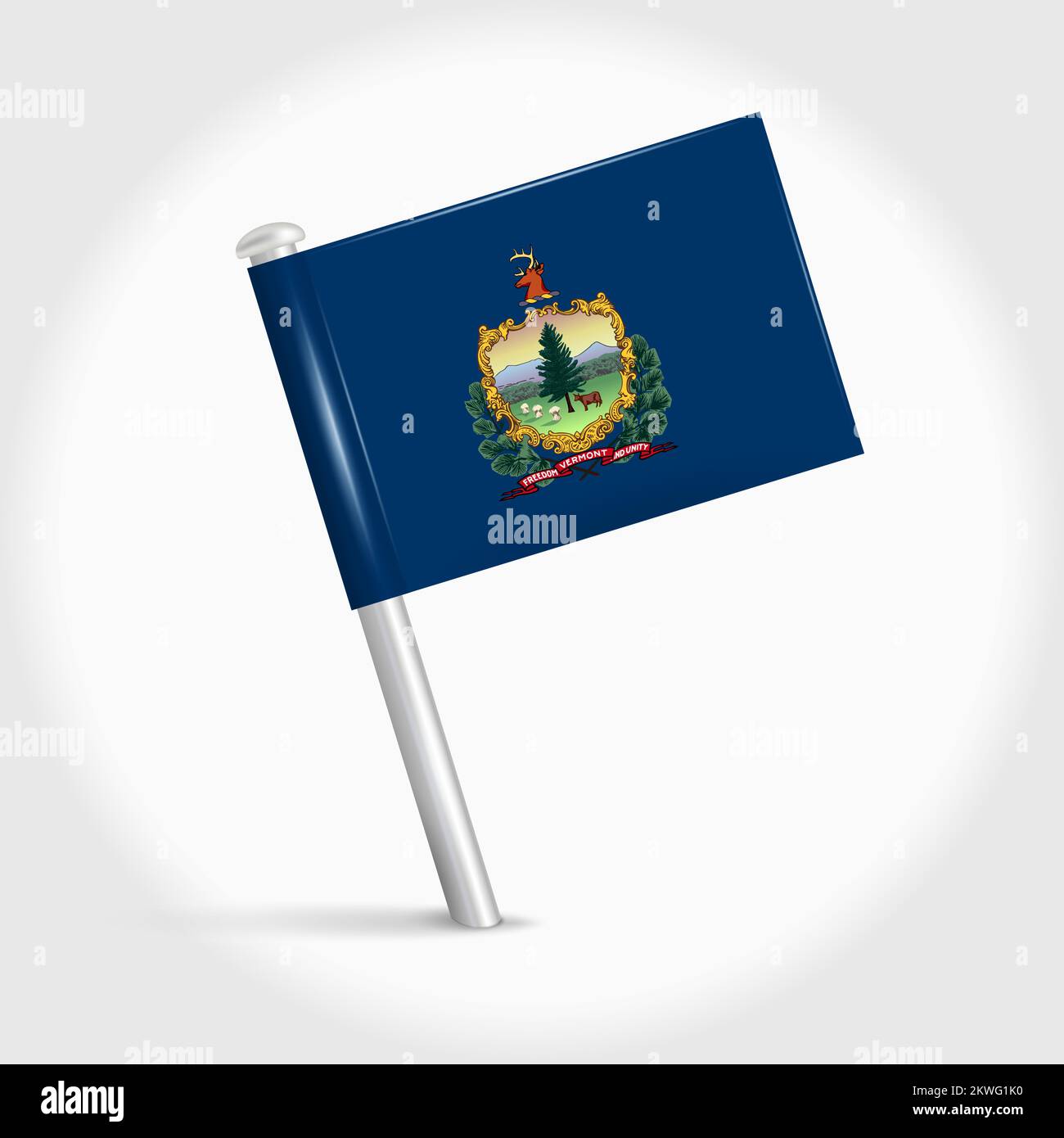 Vermont map pin flag icon. Pennant map marker on a metal needle. 3D ...