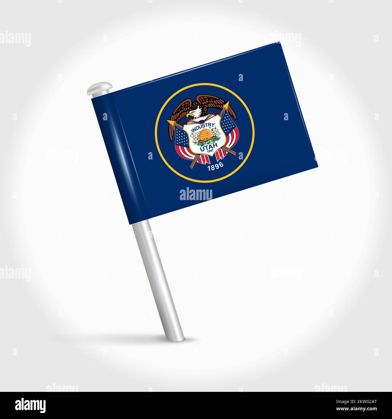 Utah map pin flag icon. Pennant map marker on a metal needle. 3D realistic vector illustration ...
