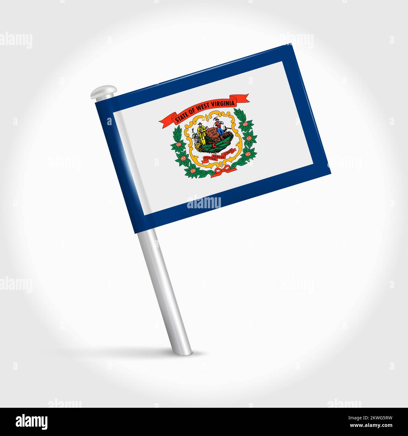 West Virginia map pin flag icon. Pennant map marker on a metal needle. 3D realistic vector ...