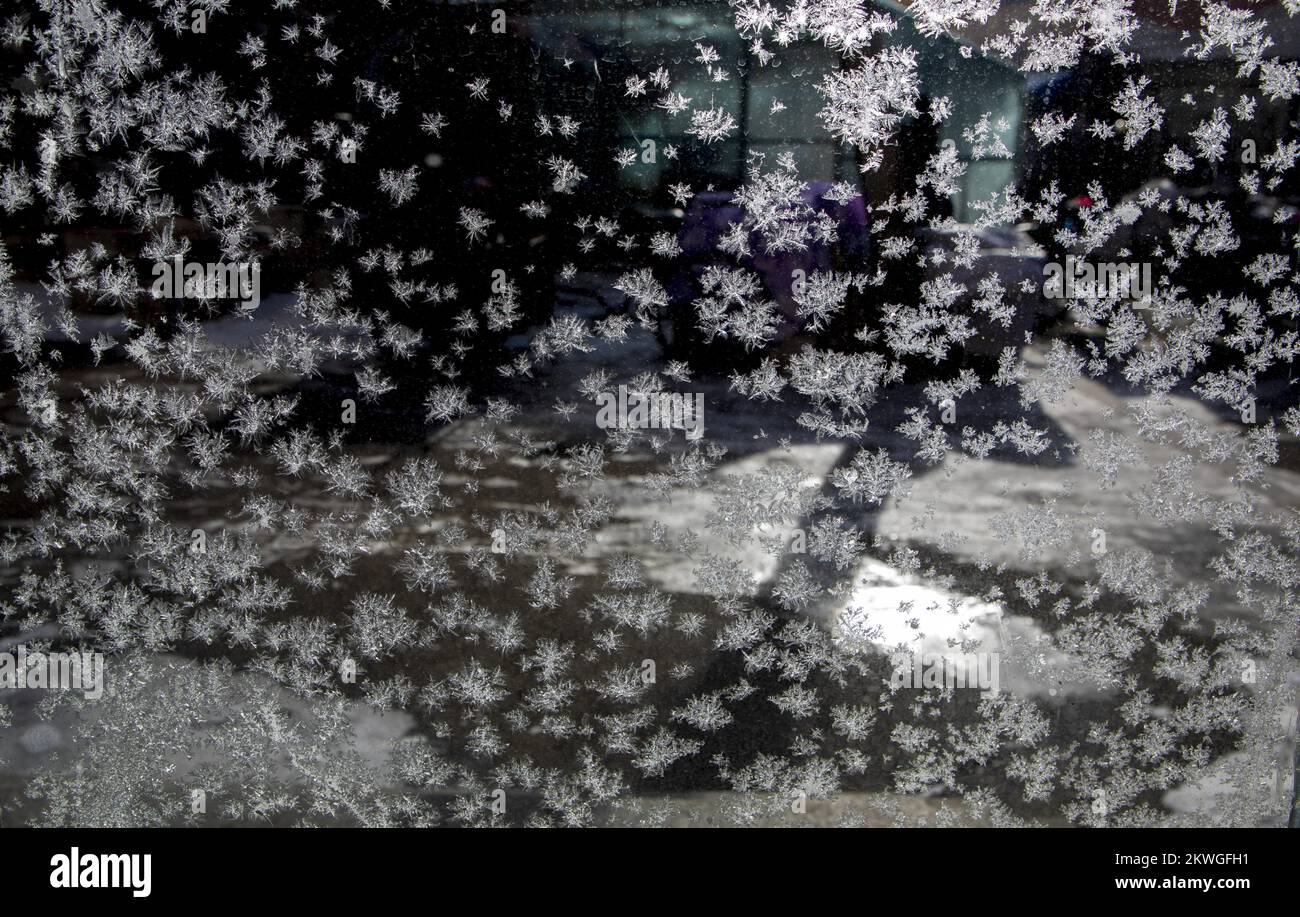 Various frost forms on the glass in Jilin City, northeast China's Jilin ...