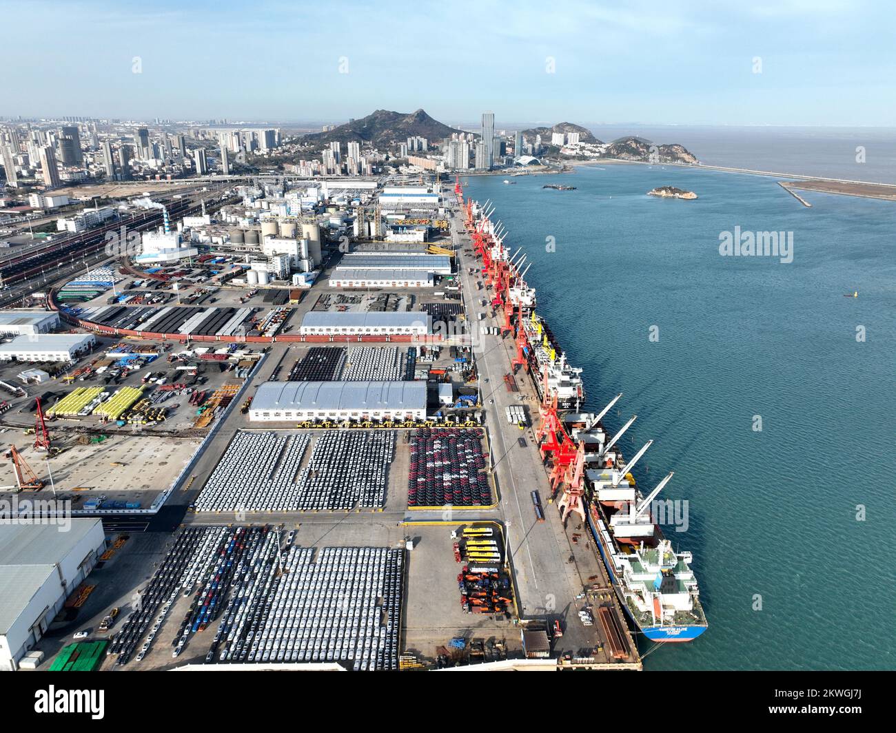 Aerial photo shows a large number of vehicles are ready for shipment at ...