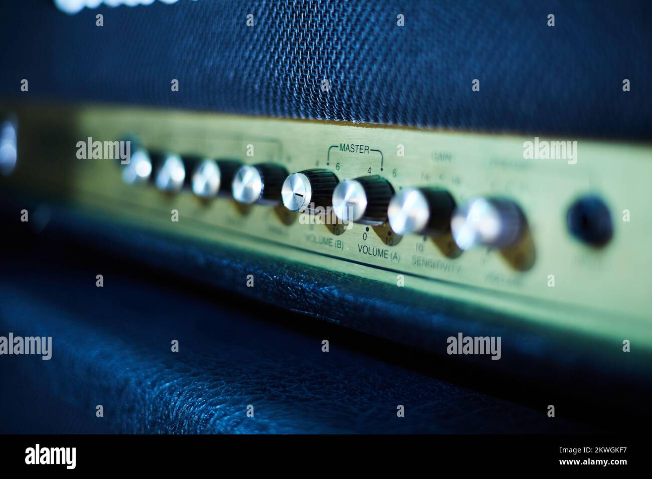 Guitar amplifier, level knobs closeup shot. Electric guitar amp closeup ...