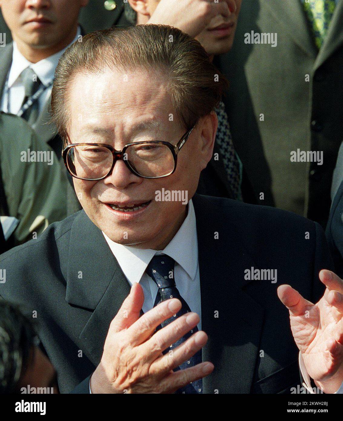President of the People's Repubilc of China Jiang Zemin visiting Hac Sa Beach, Macau. He is on a ...