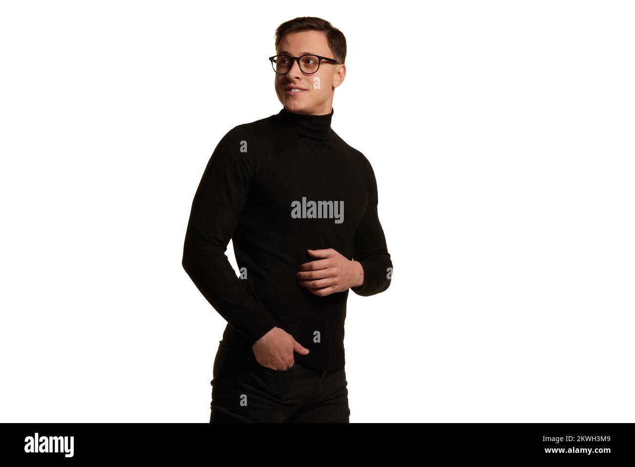 Monochrome. Portrait of stylish handsome businessman in total black ...