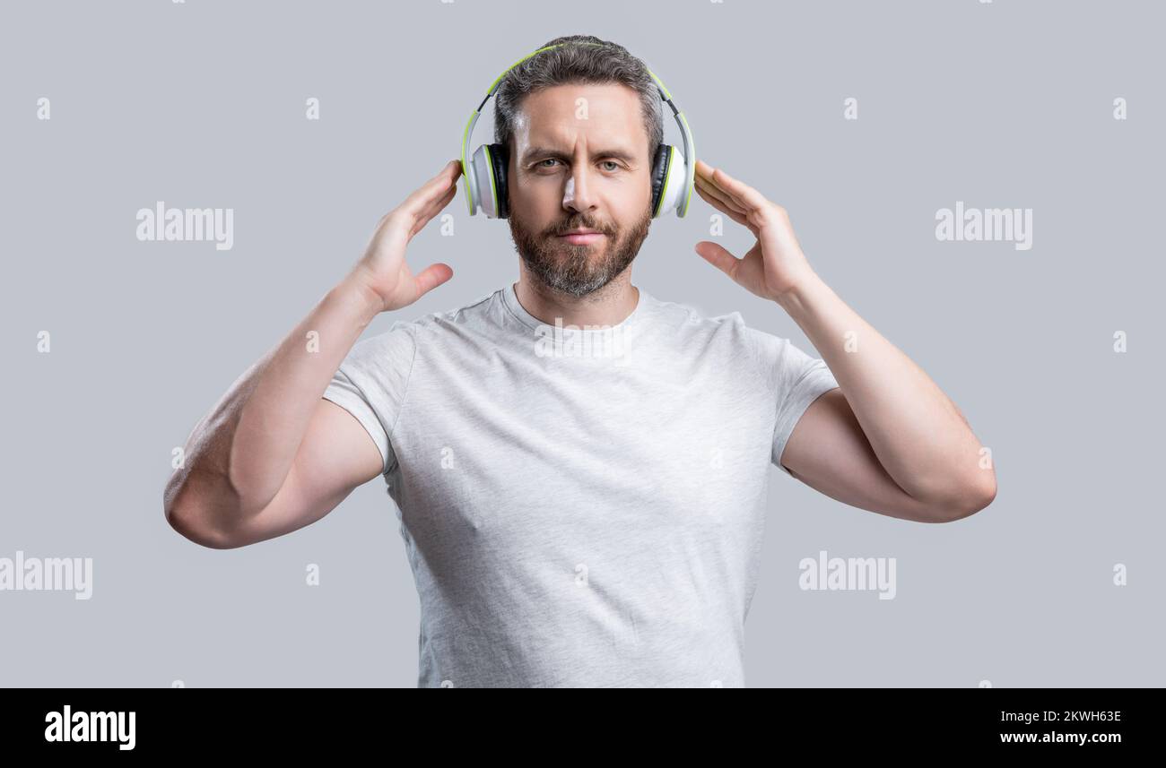 photo of man listen music in headphones. man listen music in headphones ...