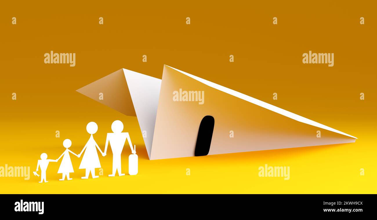 a paper family in front of paper plane, symbolic picture for flight ...