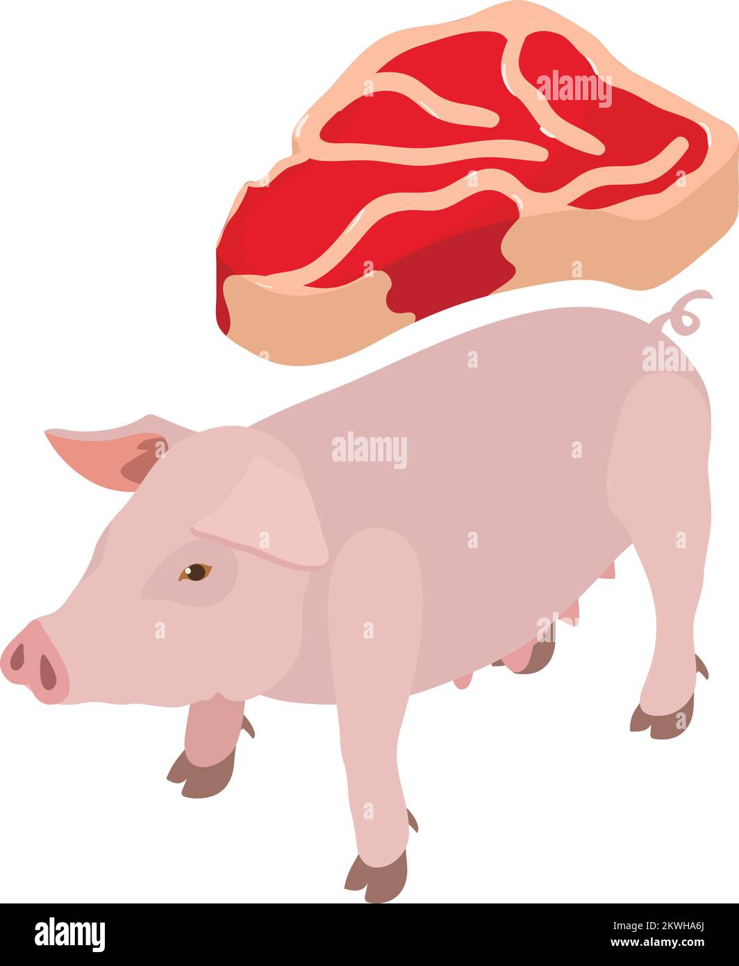 Pork meat icon isometric vector. Pink pig animal and fresh meat ...