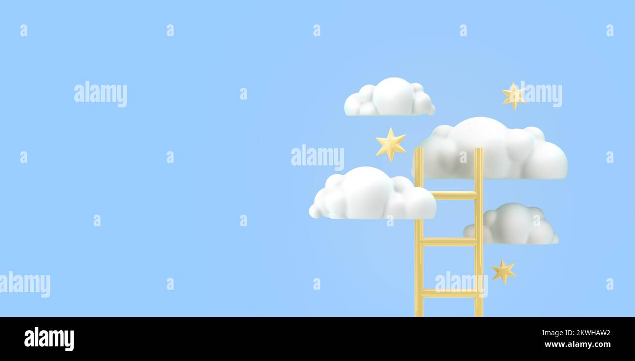success concept ladder leading cloud minimalistic 3d image on blue ...
