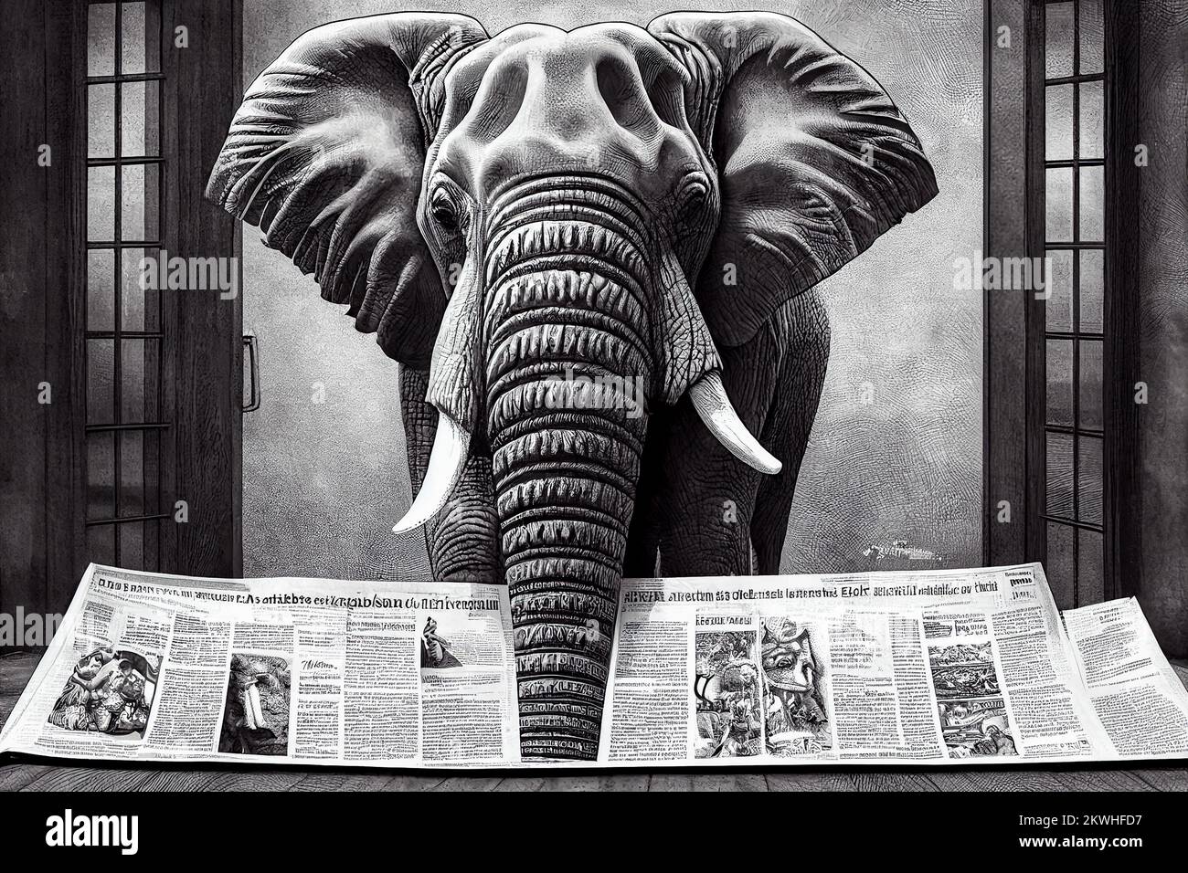Elephant in a bar reading the newspaper illustration 04 Stock Photo - Alamy