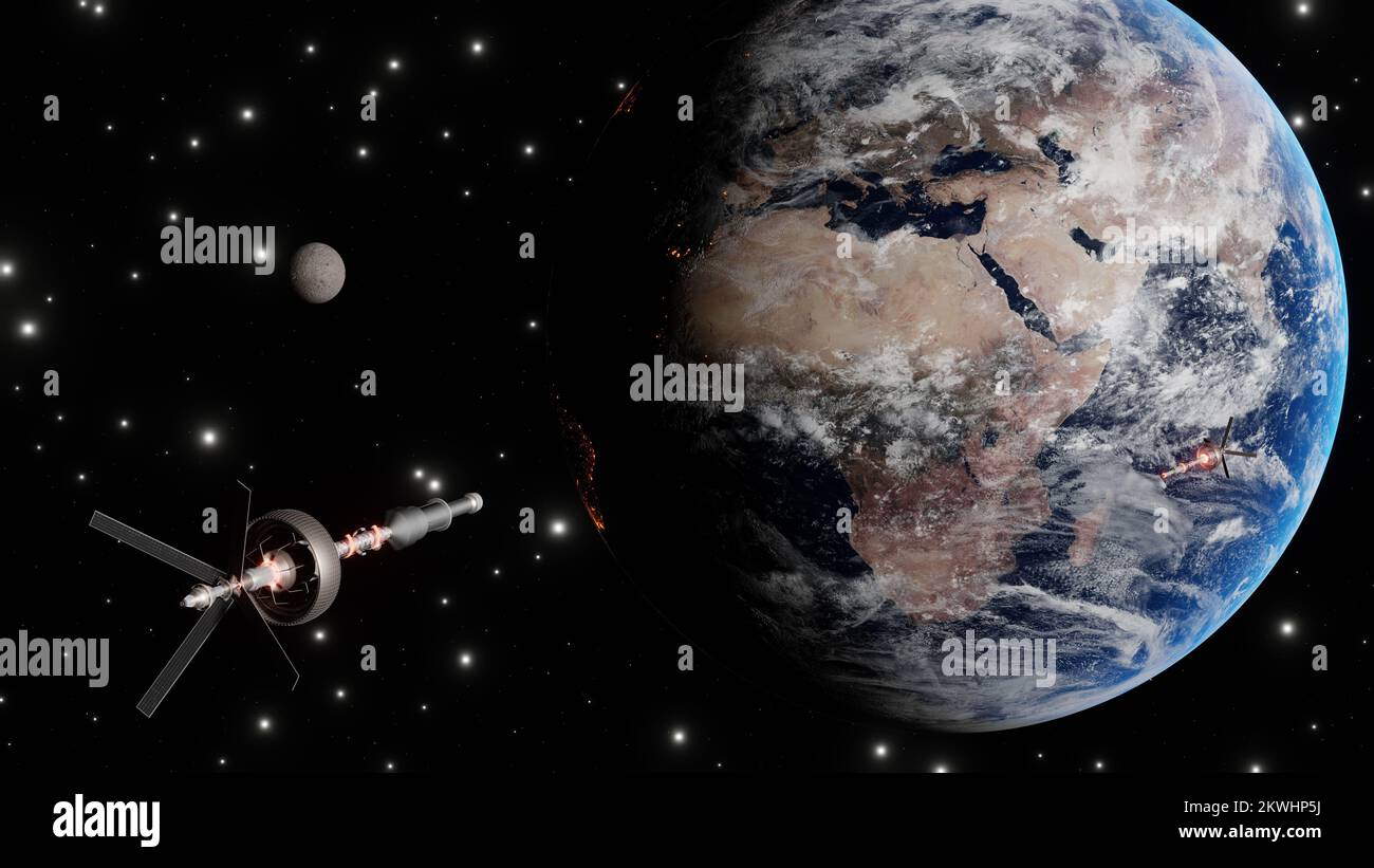 Satellite scaning and monitoring the earth. The spacecraft is orbiting ...