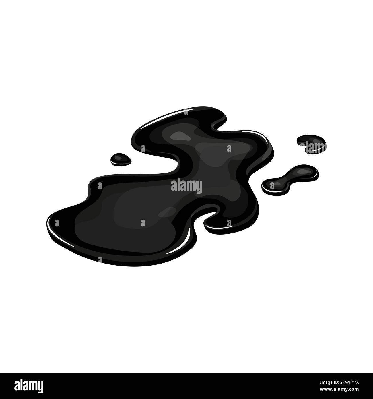 Oil puddle, slick spill cartoon art isolated. Drop stain black gas ...
