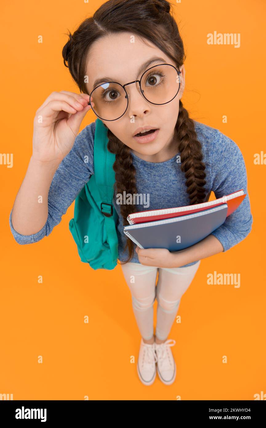 Always look smart and beautiful. Smart look of schoolchild. Little ...