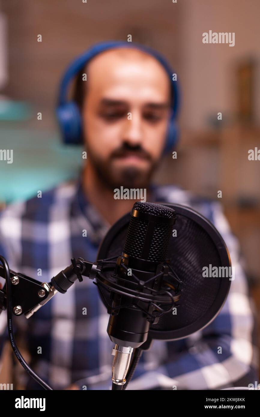 Man speaking about success in his podcast using professional recording ...