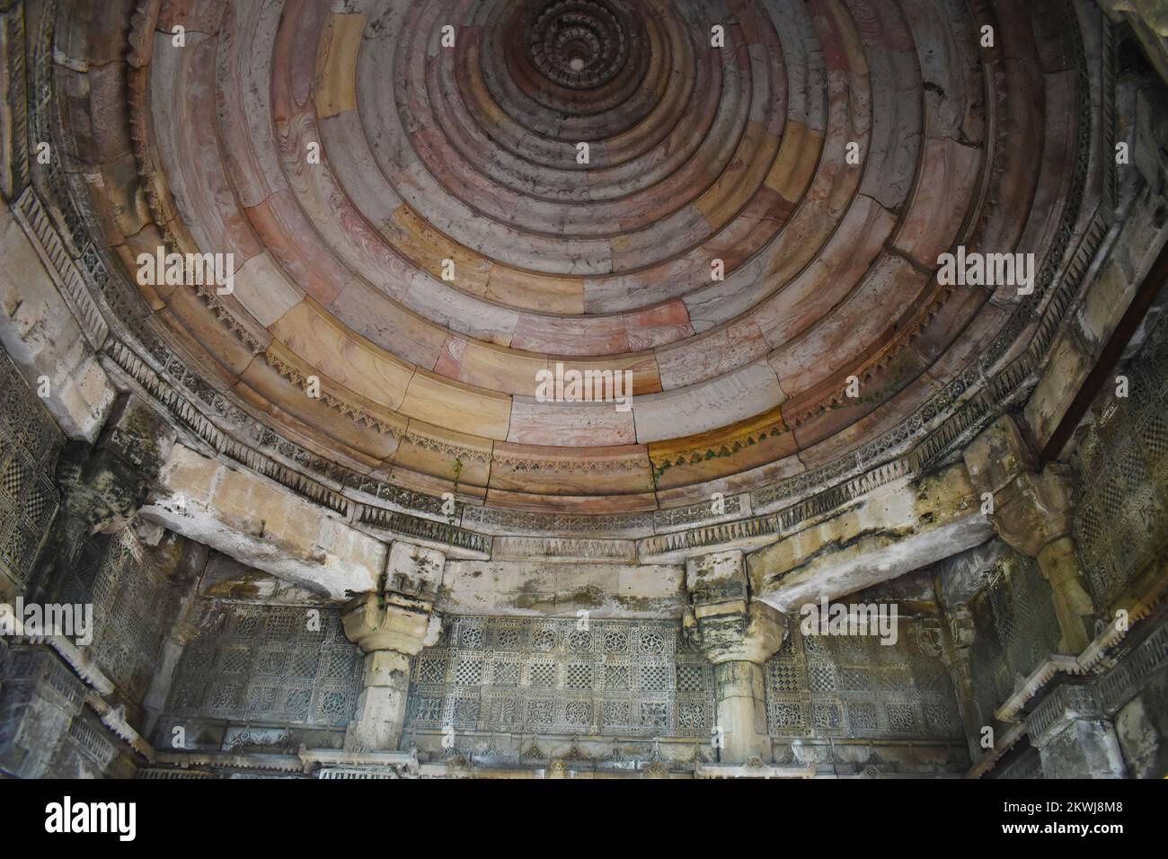 Interior view of Cenotaph - Maqbara dome with stone carving pillars ...
