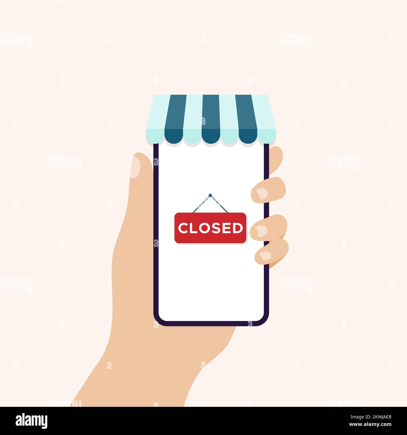 Hand holding smart phone in vertical position banner. Screen with ...