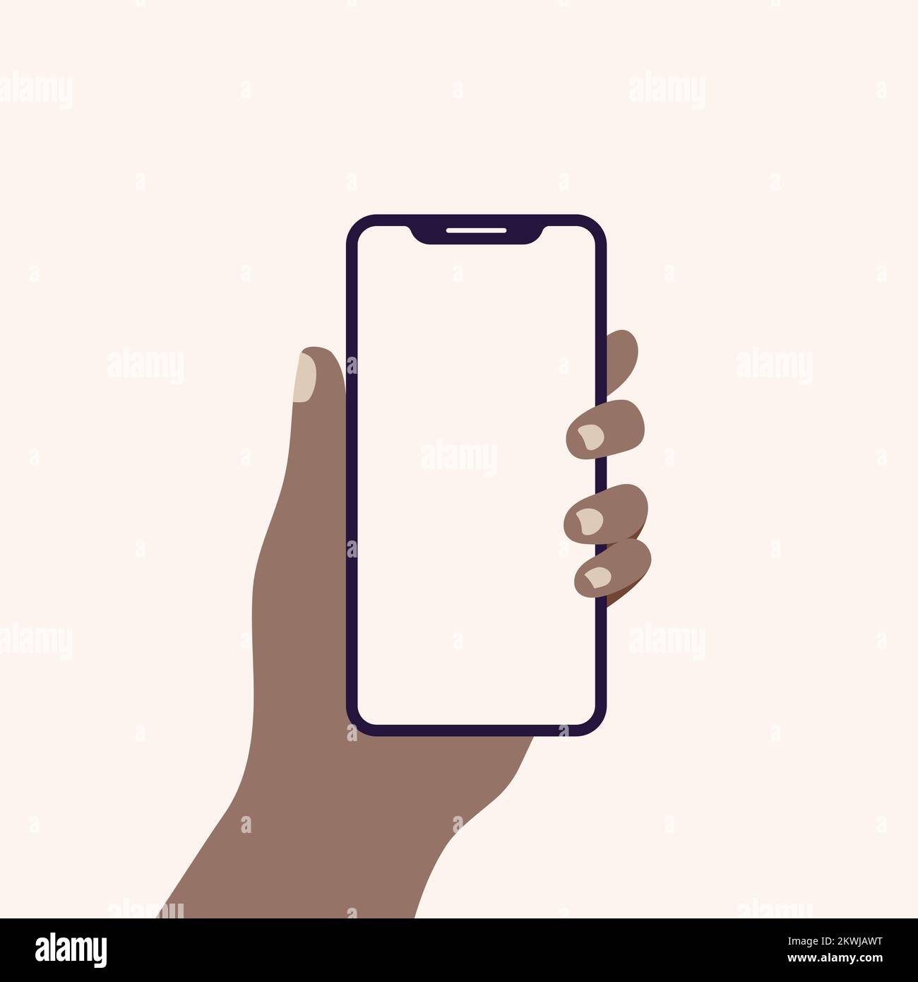 Hand holding smart phone in horizontal position. Empty screen. Vector ...