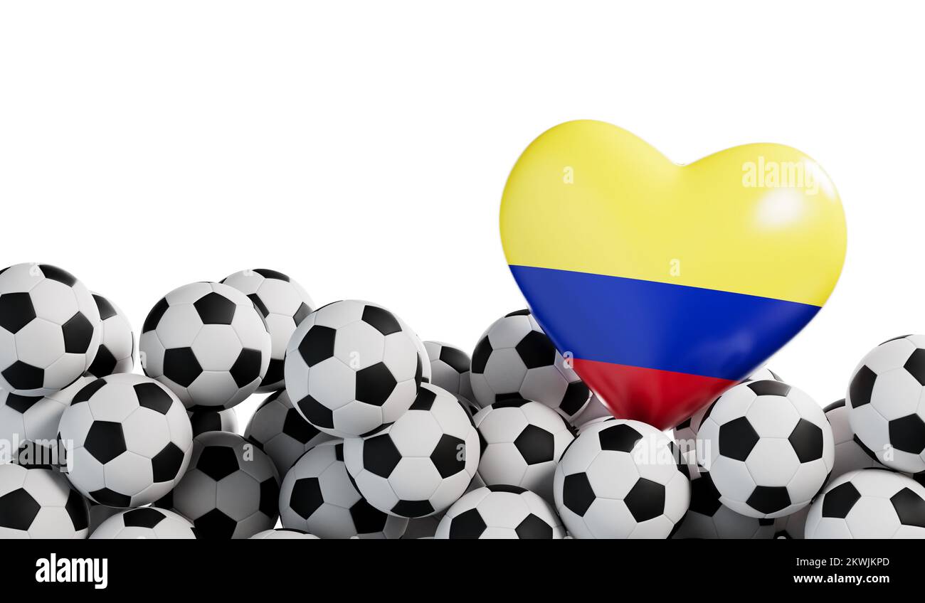 Colombia flag heart with a soccer ball background. Football banner. 3D ...