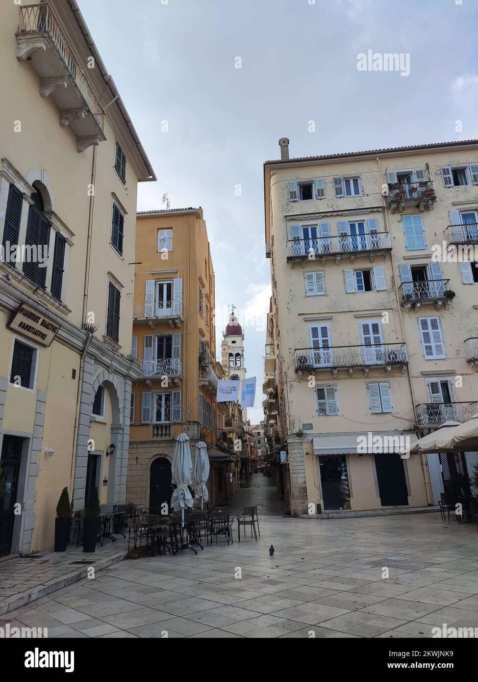 Corfu Island Greece, Liston Square Old Town With People Walkin On ...