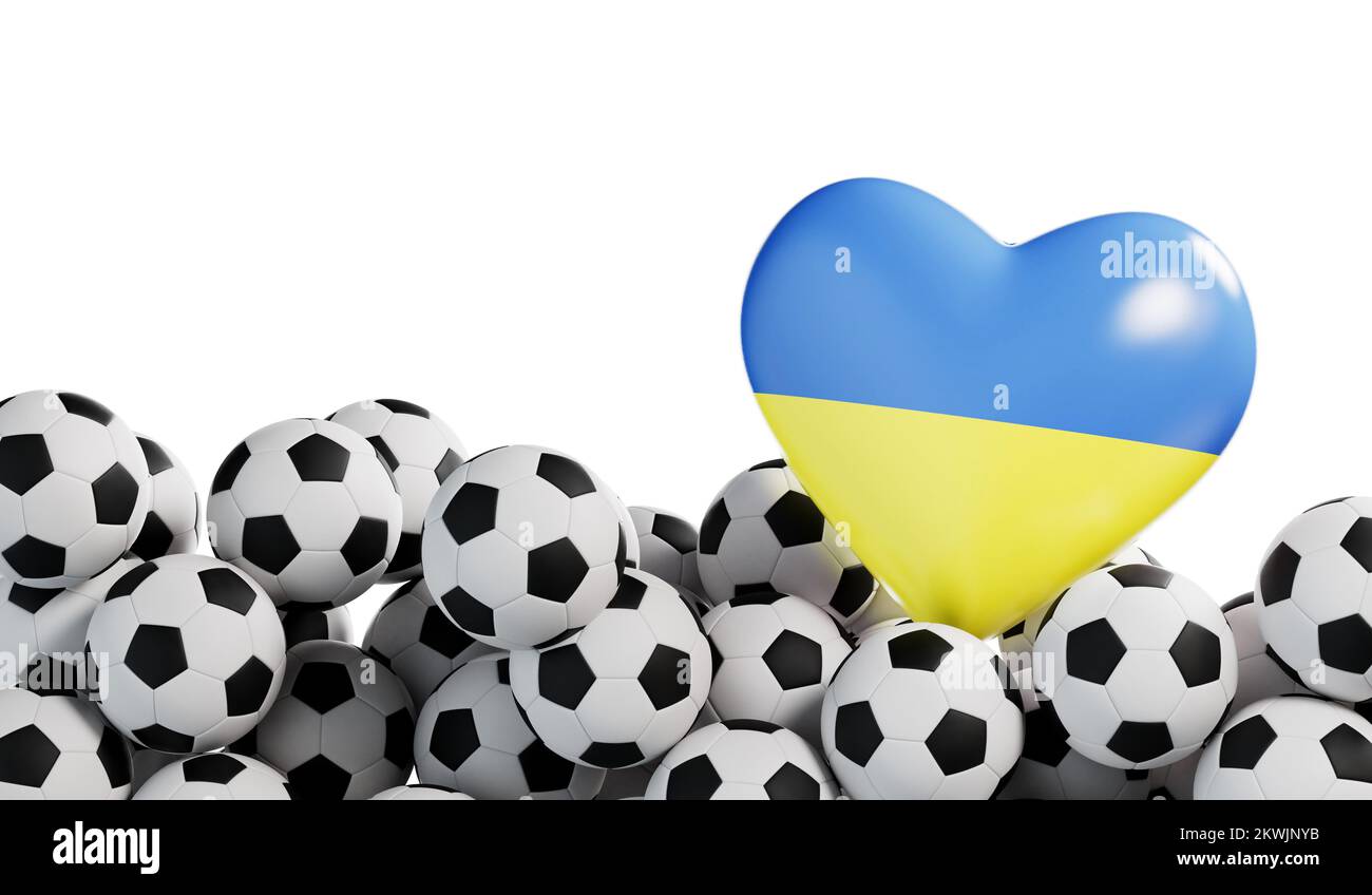 Ukraine flag heart with a soccer ball background. Football banner. 3D ...