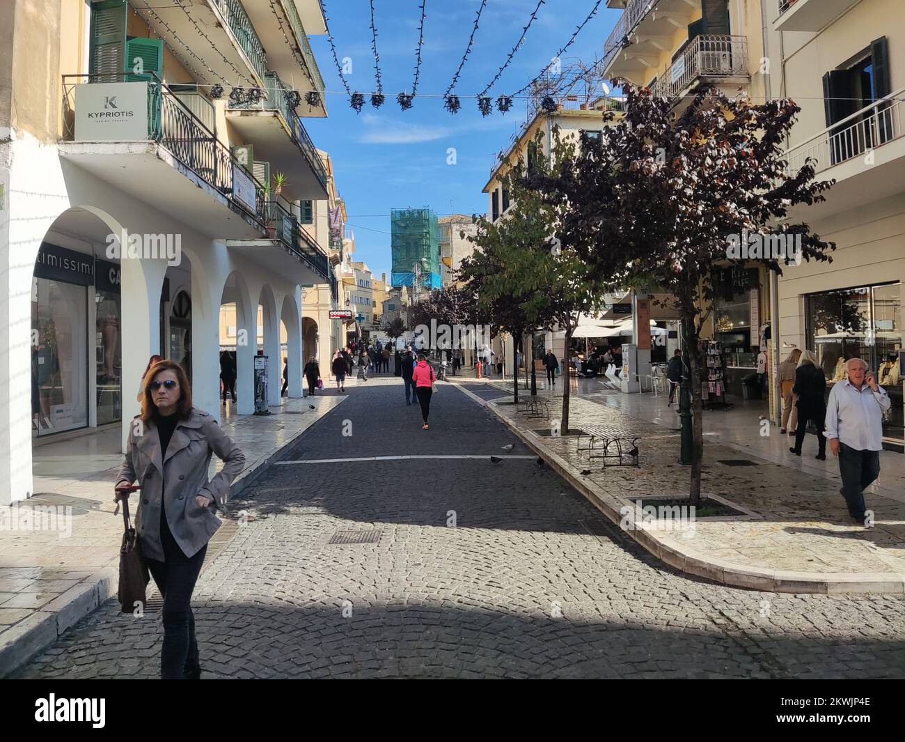 Corfu Island Greece, Liston Square Old Town With People Walkin On ...