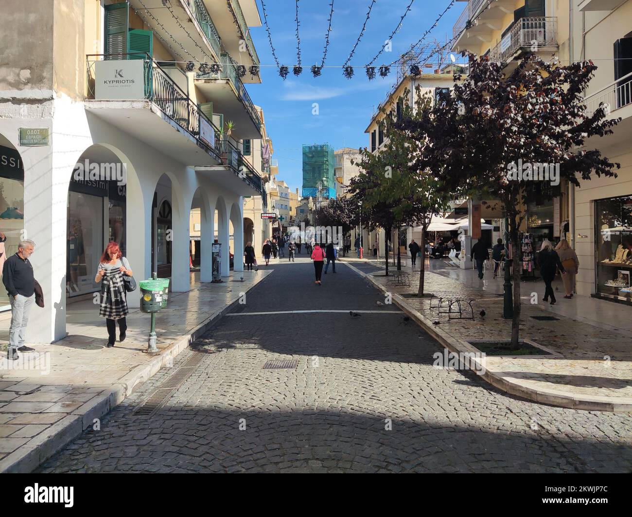 Corfu Island Greece, Liston Square Old Town With People Walkin On ...