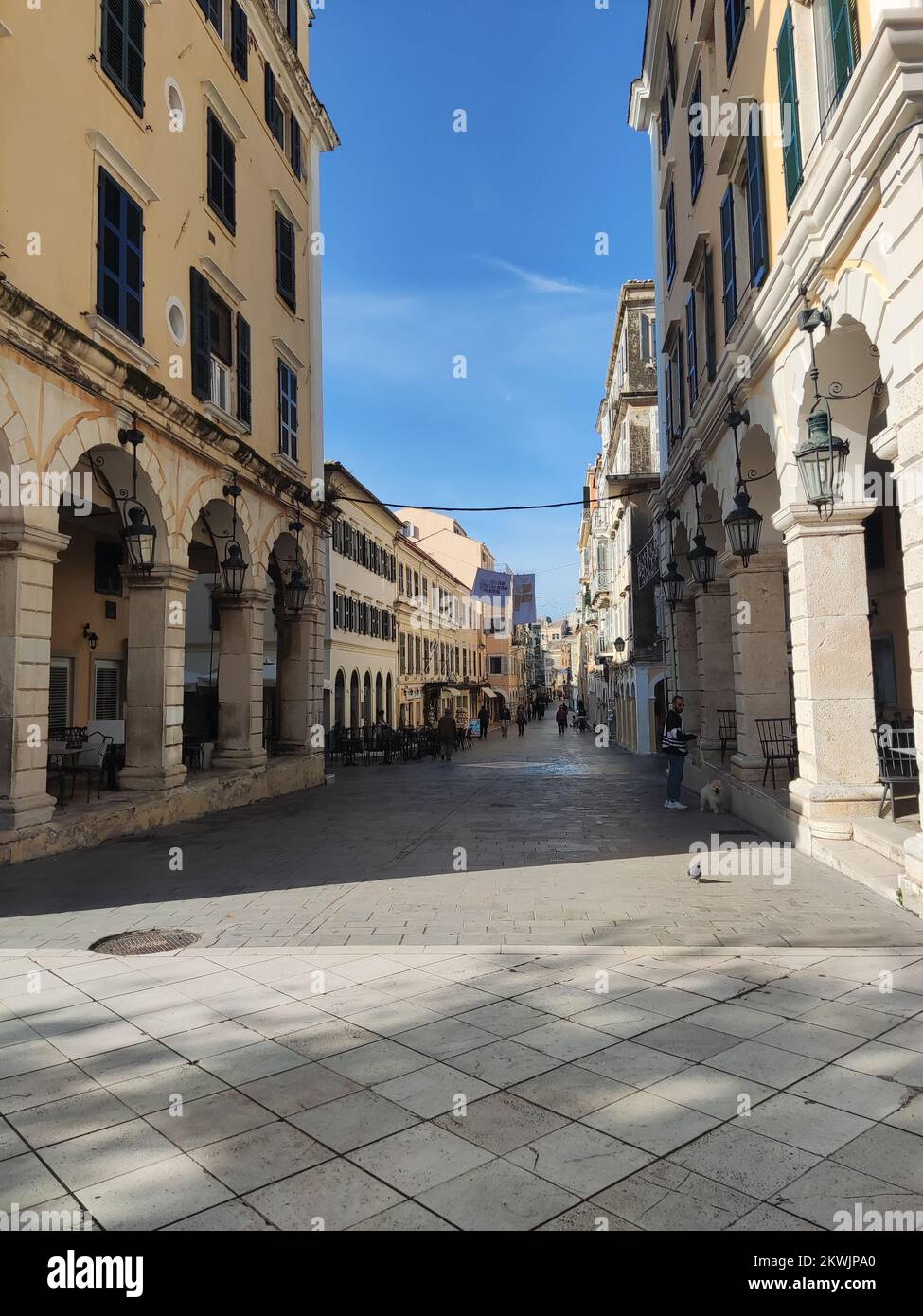 Corfu Island Greece, Liston Square Old Town With People Walkin On ...
