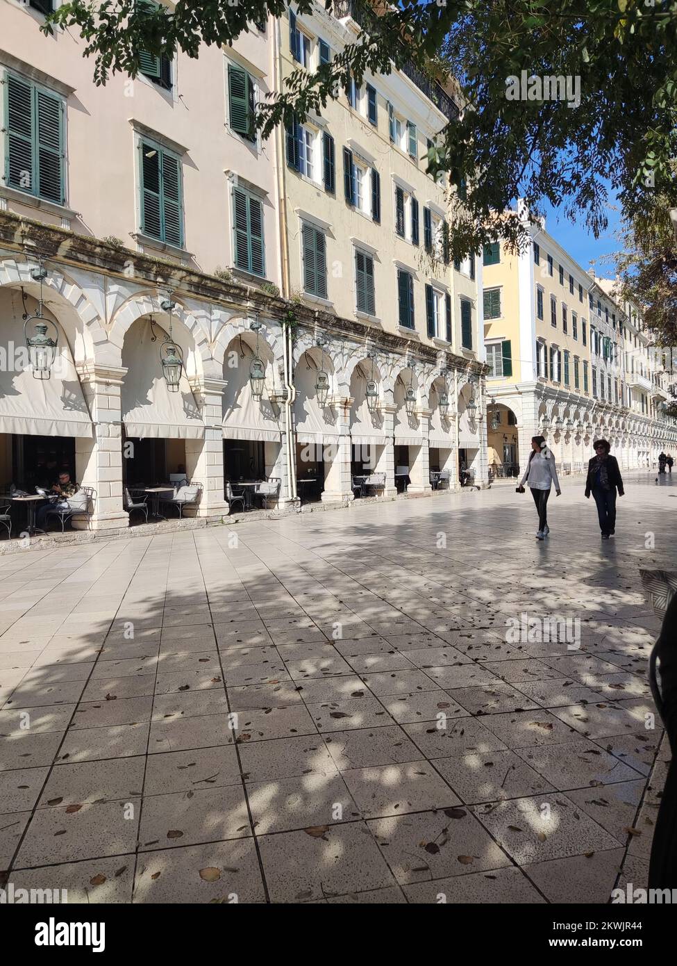 Corfu Island Greece, Liston Square Old Town With People Walkin On ...