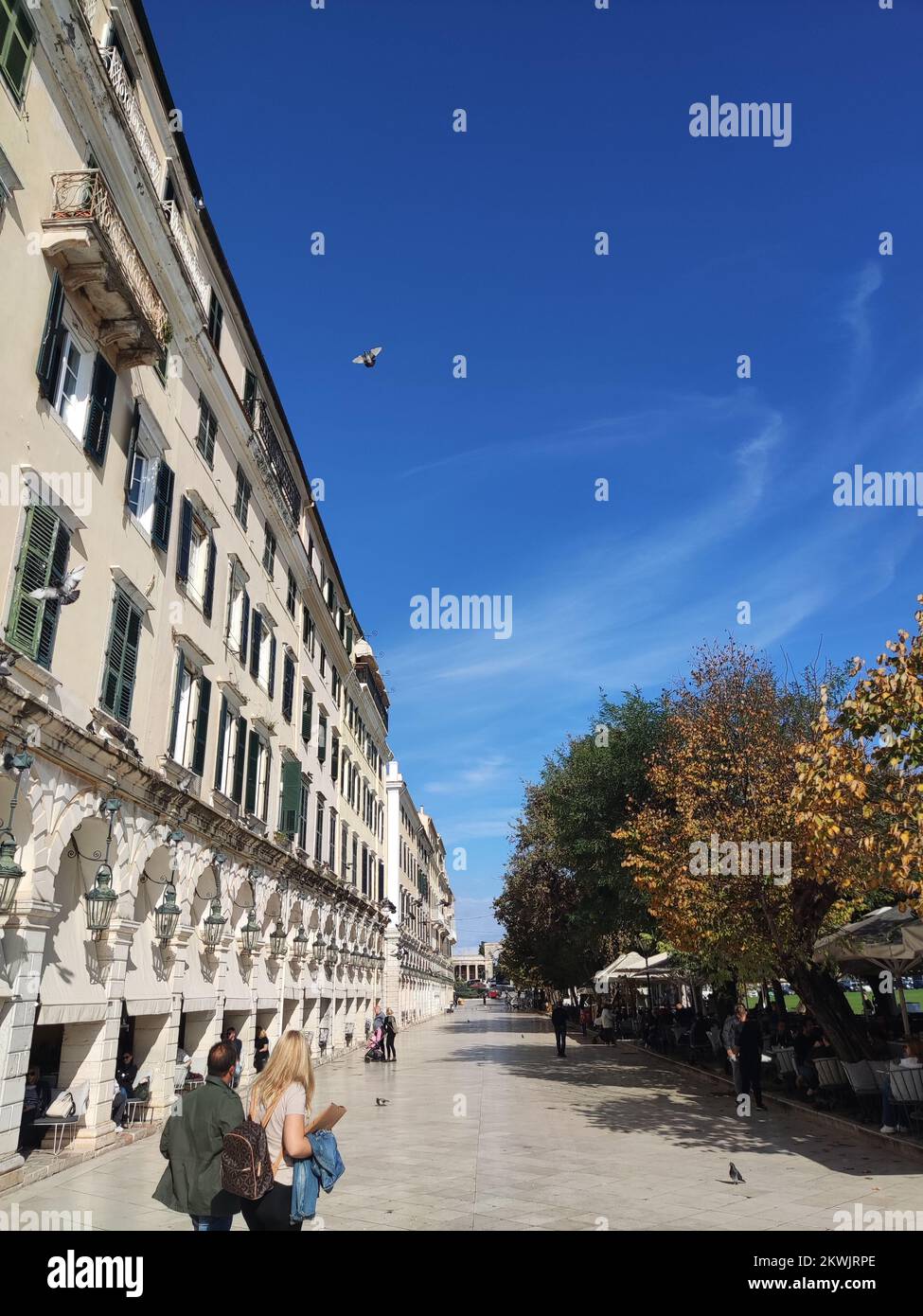 Corfu Island Greece, Liston Square Old Town With People Walkin On ...