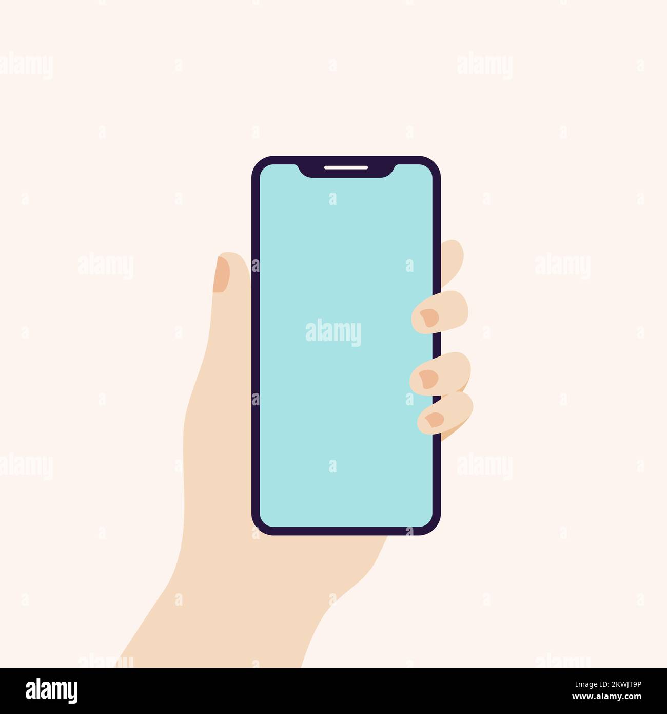 Hand holding smart phone in vertical position. Empty screen. Vector ...