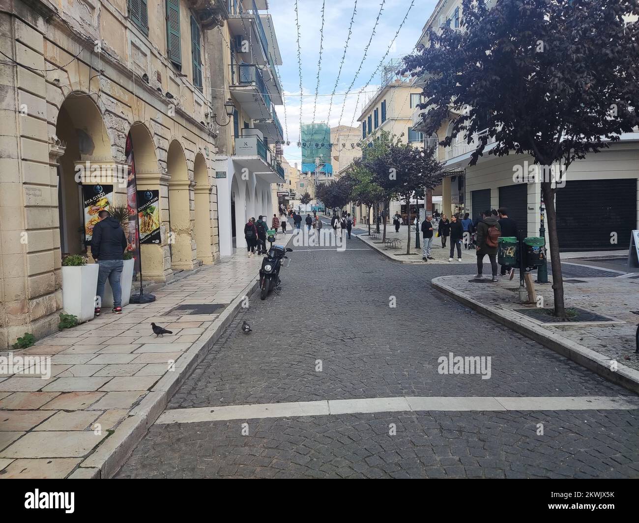Corfu Island Greece, Liston Square Old Town With People Walkin On ...