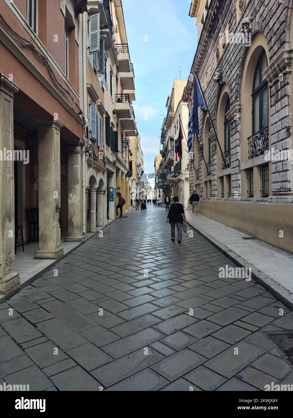 Corfu Island Greece, Liston Square Old Town With People Walkin On ...