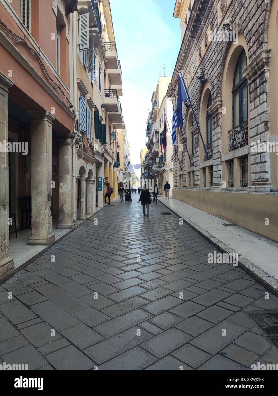 Corfu Island Greece, Liston Square Old Town With People Walkin On ...